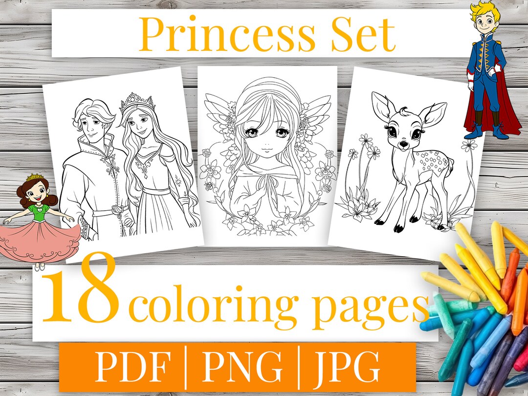 Princess Coloring Pages: Royal Fairytale Art (PDF, PNG, JPG ...