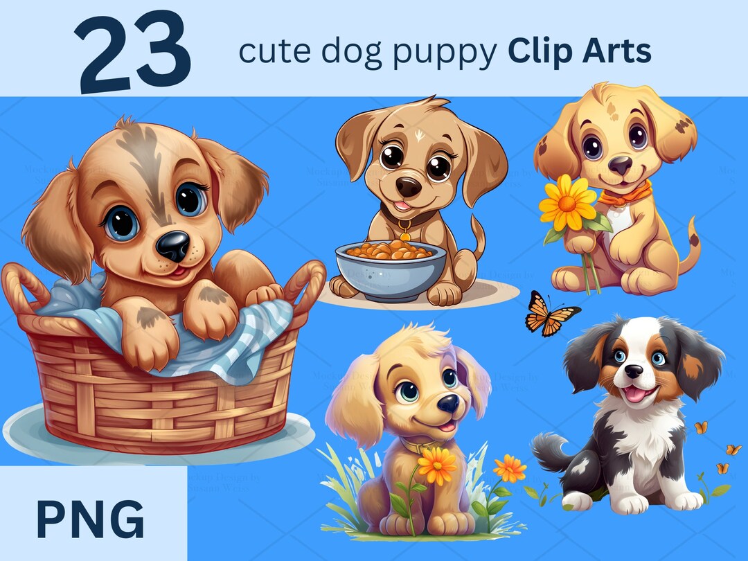 Digital Clipart Set With 23 Cute Puppy Dog Clip Arts, PNG Sticker - Etsy