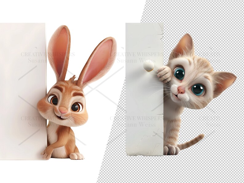 Cute Animal Peeking, Funny 3d Clipart Bundle 10 High Quality Pngs ...