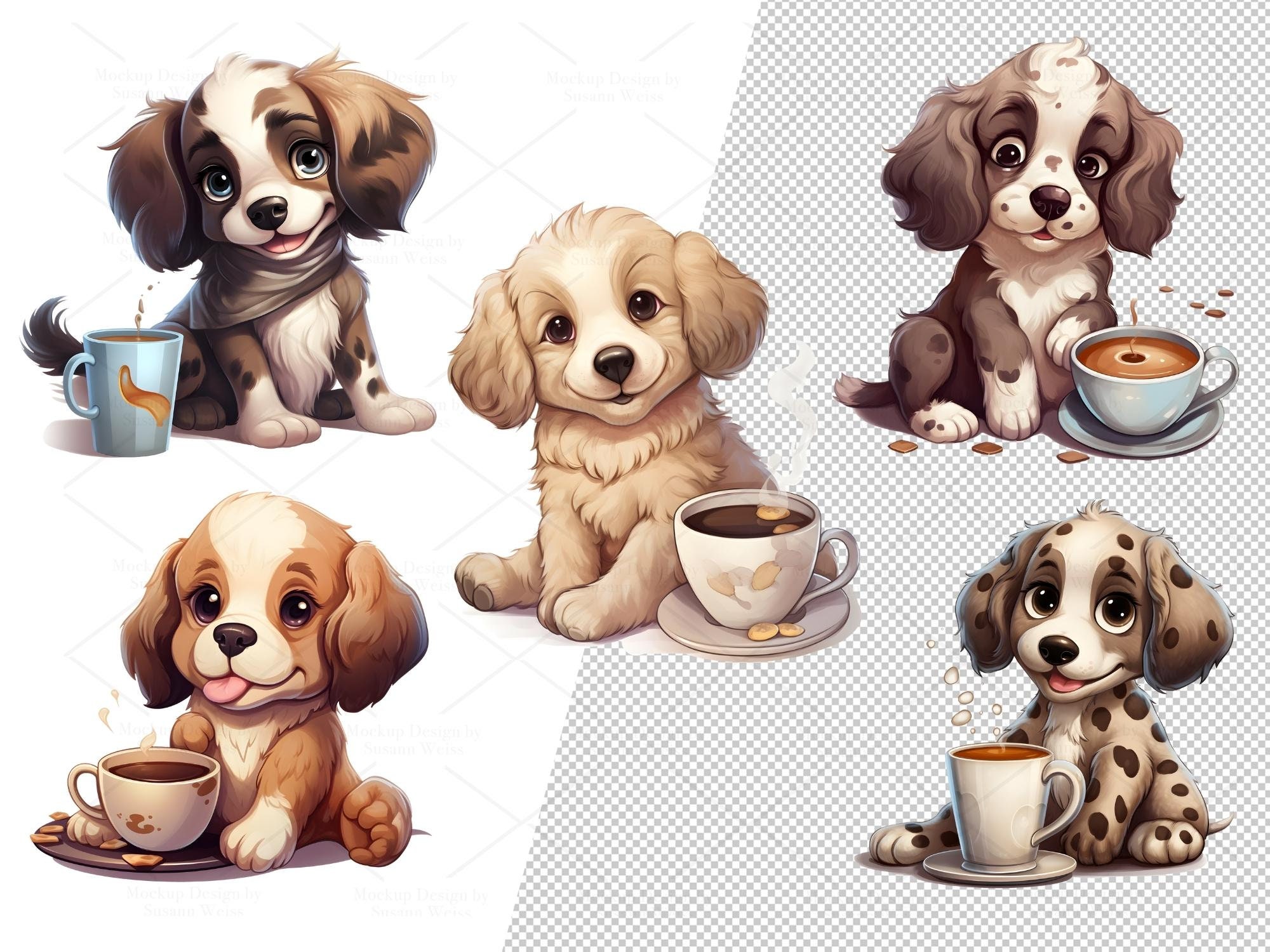 28 Digital Cute Dogs With Coffee Clip Art Set, Cute Dogs With Coffee ...