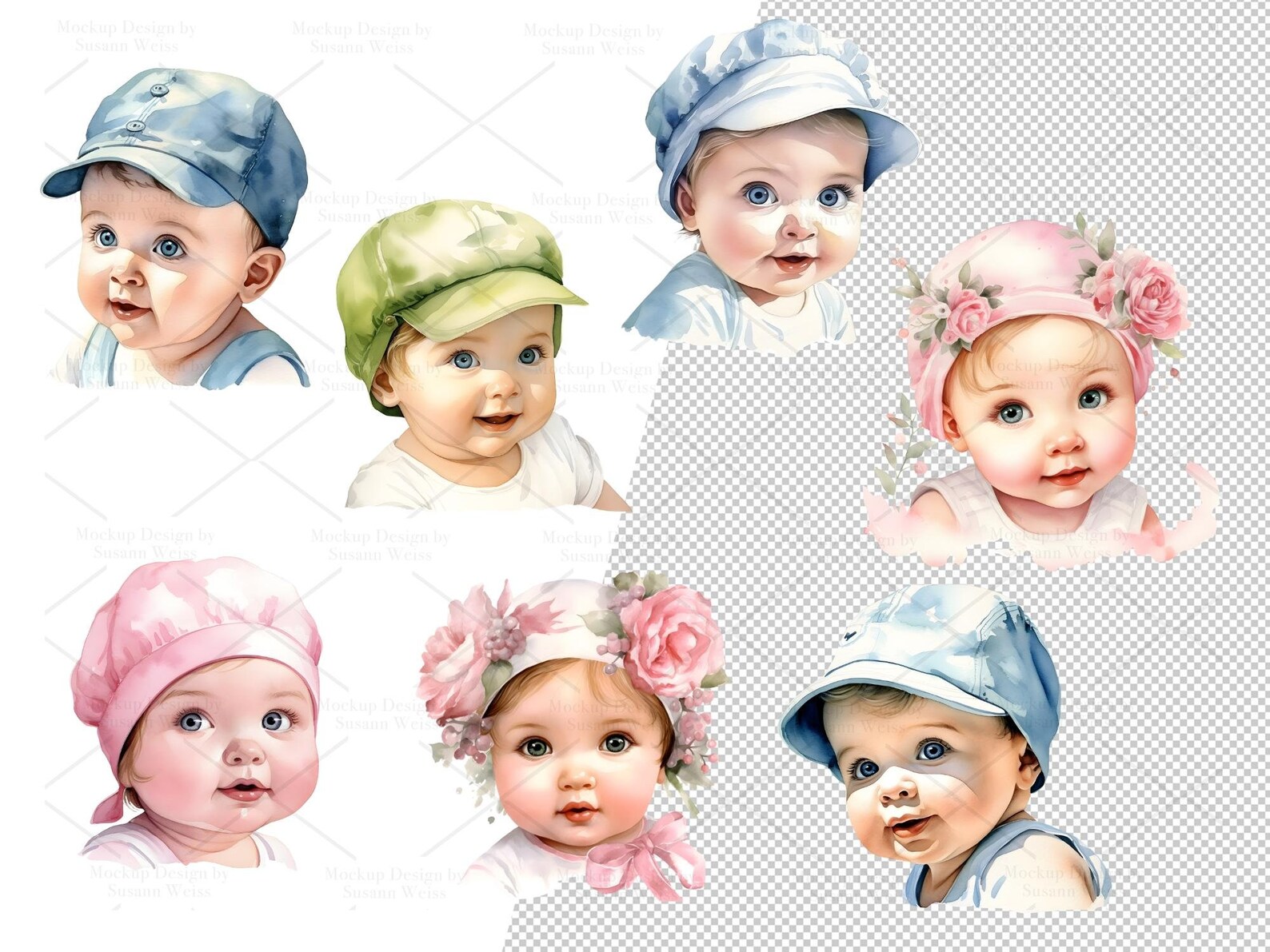Set of 21 Digital Cute Watercolor Baby, Cute Baby Watercolor, Cute Baby ...
