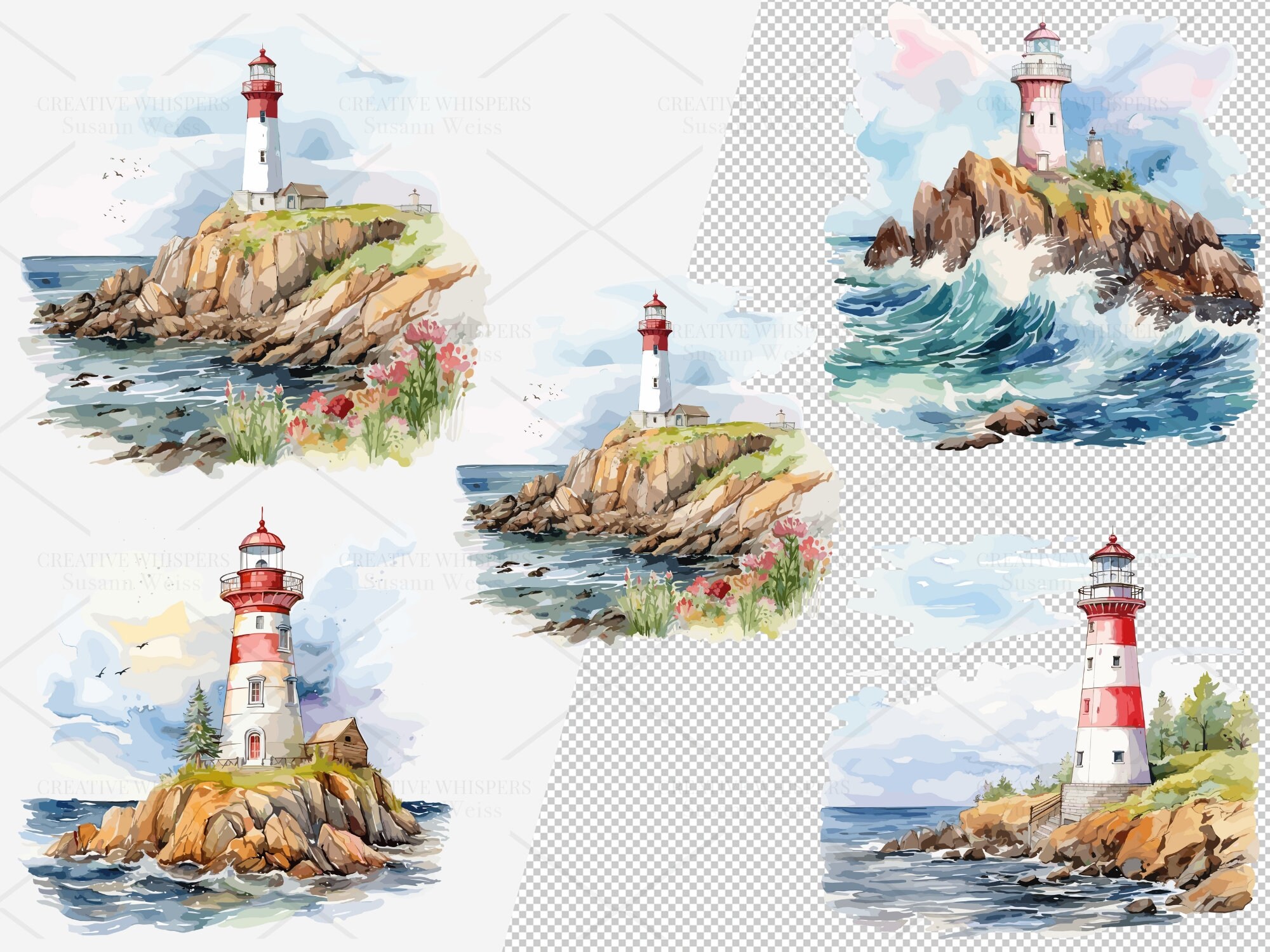 20 Watercolor Lighthouse SVG, PNG, Commercial Use, Clipart Vector ...