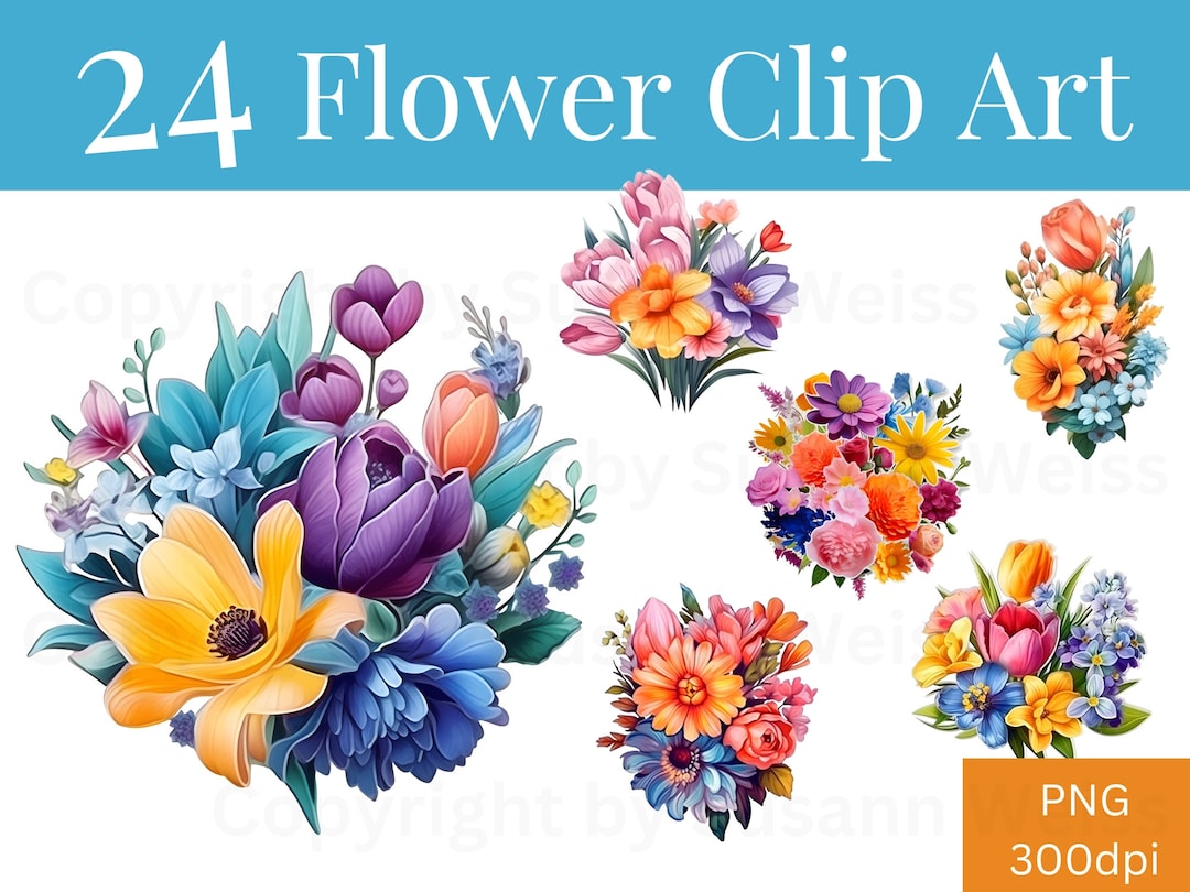 Flower Clipart Pngs – Bright Floral Bouquets (digital Download) - Etsy