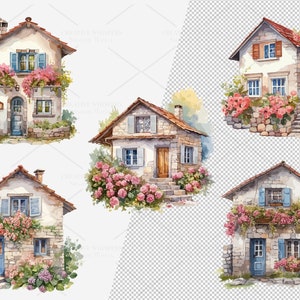 20 Watercolor Vintage Stone House SVG, PNG, Ornament, Clipart Vector ...
