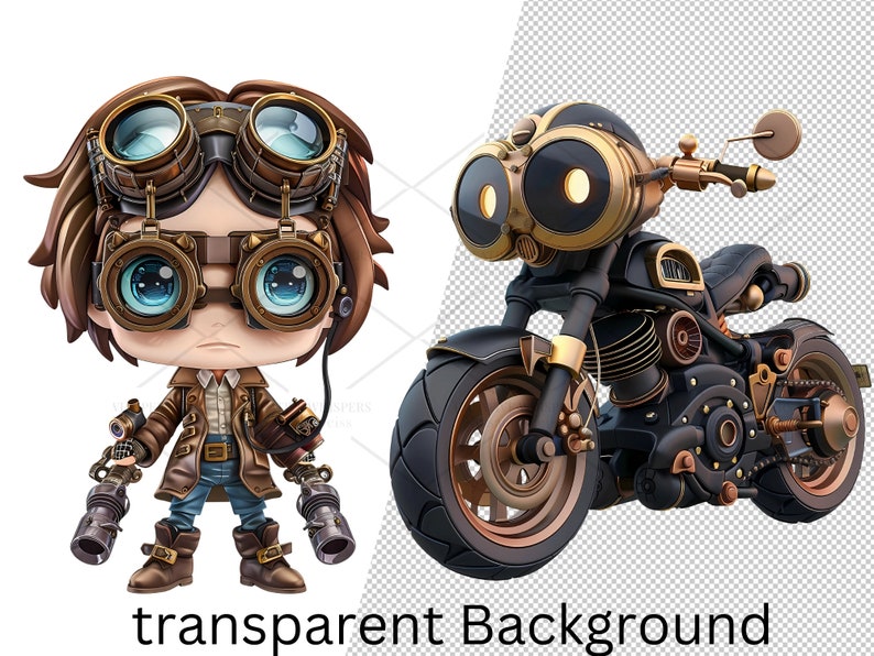 Steampunk Cartoon Illustration Clipart Sticker Bundle 10 High Quality ...