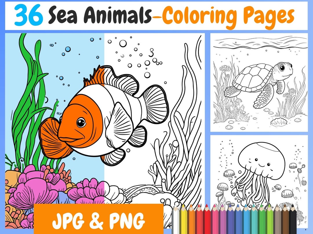 36 Sea Animals Coloring Pages for Kids Ocean Life Fun Digital Download ...