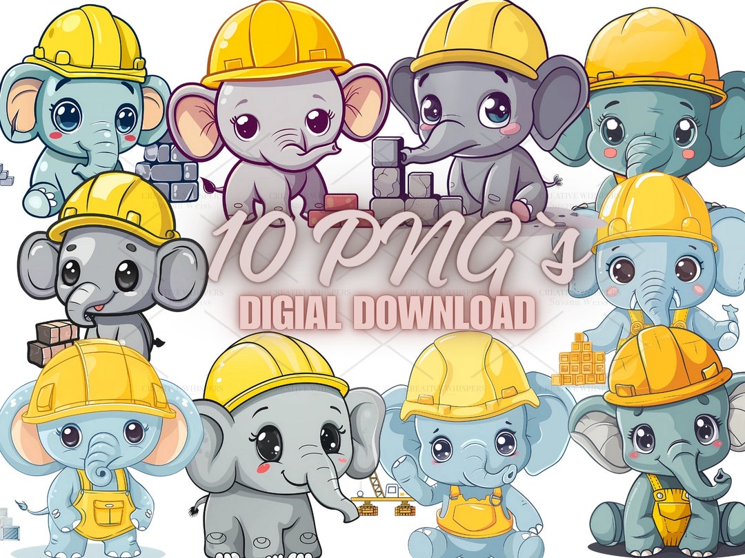 Cute Elephant as a Construction Worker Illustration Clipart Sticker ...