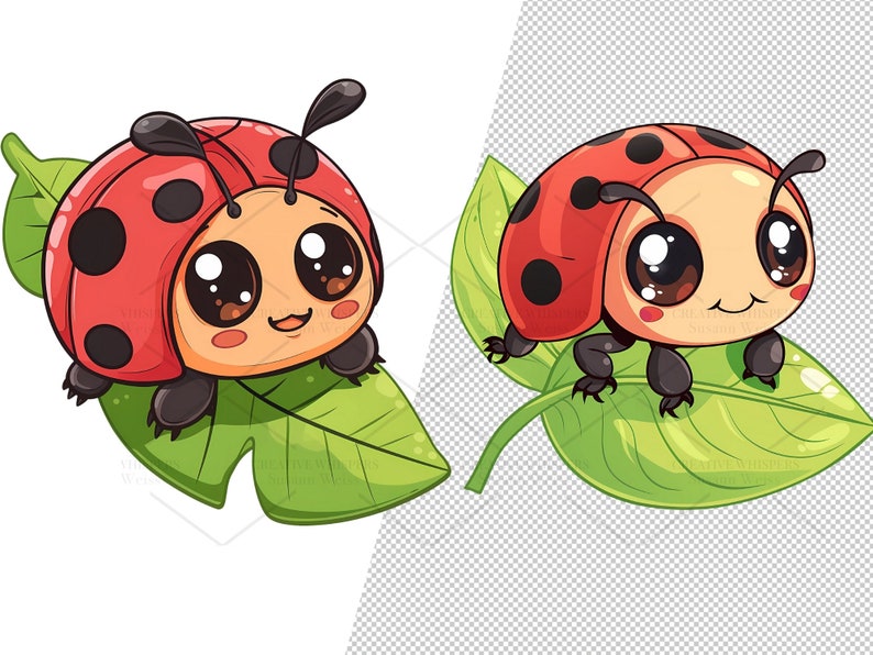 Cute Ladybug Illustration Clipart Sticker Bundle 10 High Quality Pngs ...