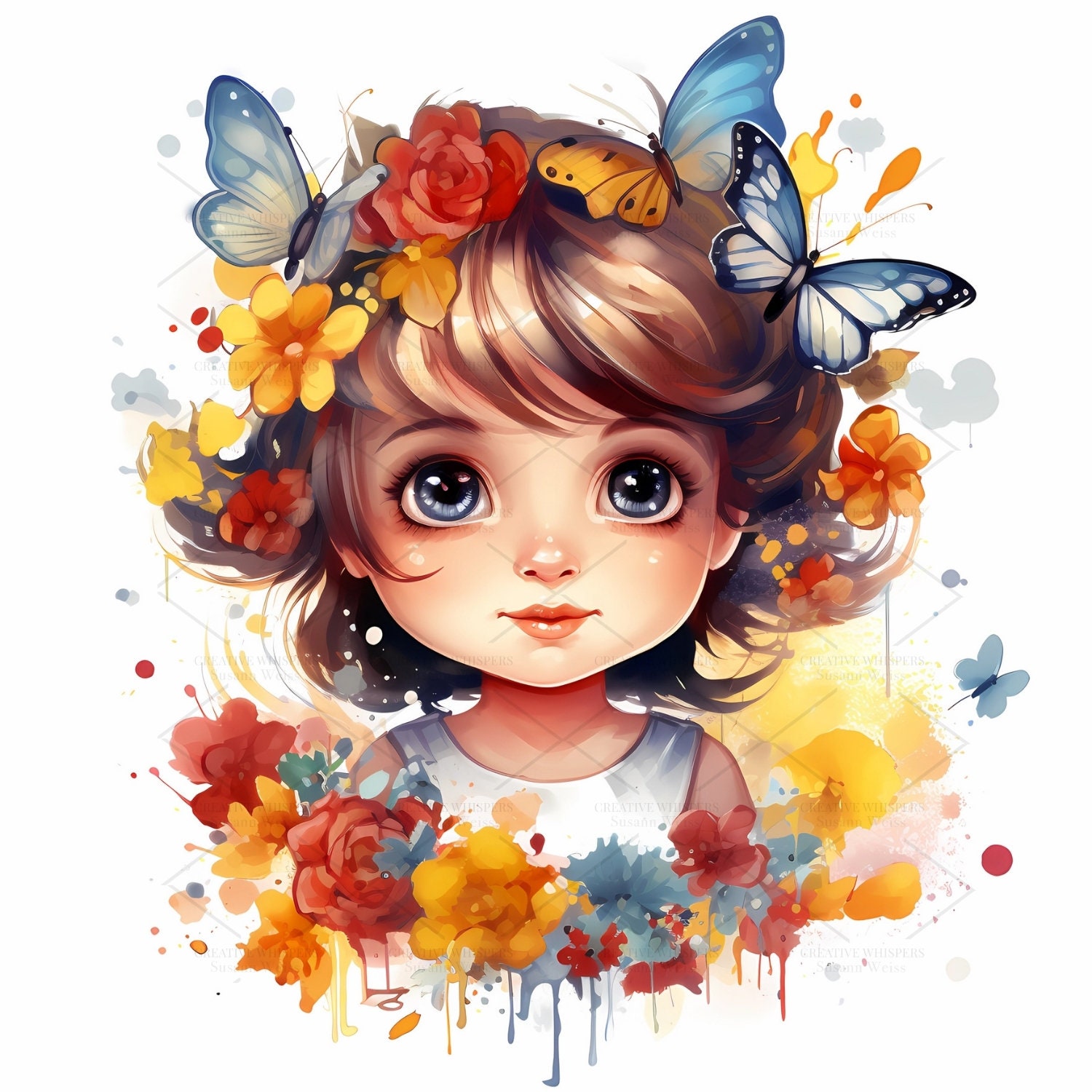 Cute Girl With Flowers Watercolor Clipart Bundle 10 High Quality Images ...