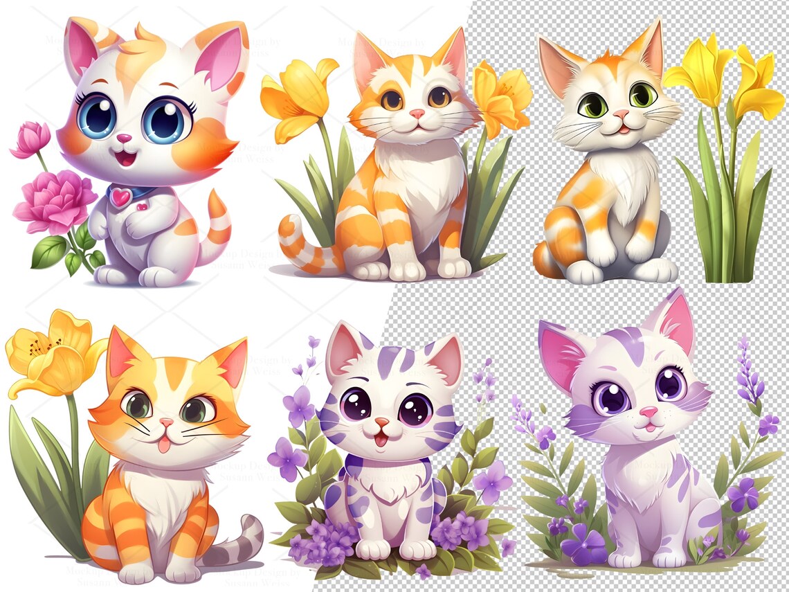 30 Digital Cute Cat Clip Art Set Cute Cat Sticker - Etsy