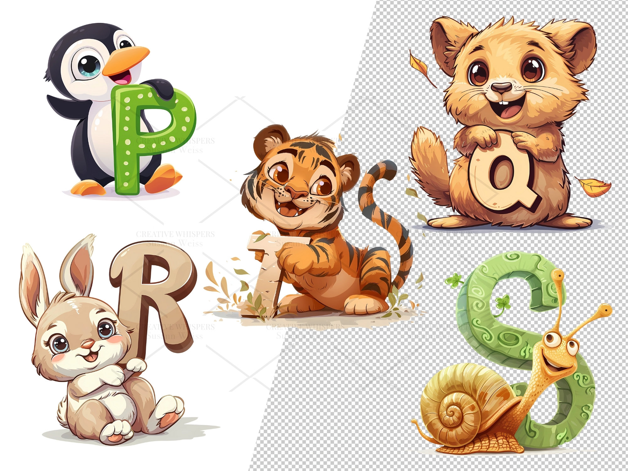 Cute Animal Alphabet Clipart Abc Bundle 26 High Quality Pngs ...