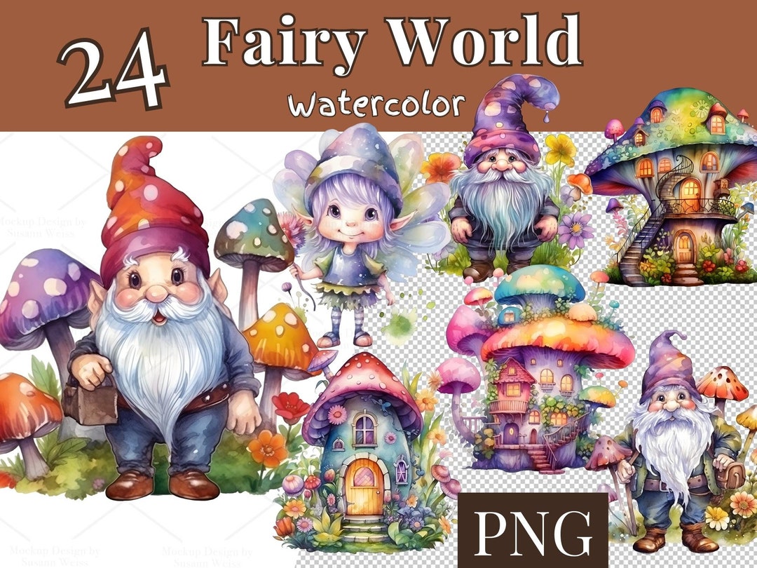 24 Fairy World PNG Bundle Watercolor Gnome and Fairy Clipart Cute ...