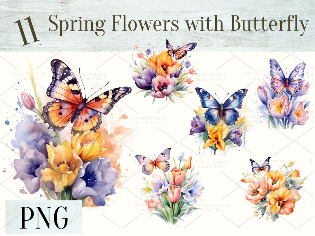 Watercolor Spring Flower Clipart – Butterfly Pngs (digital Download) - Etsy