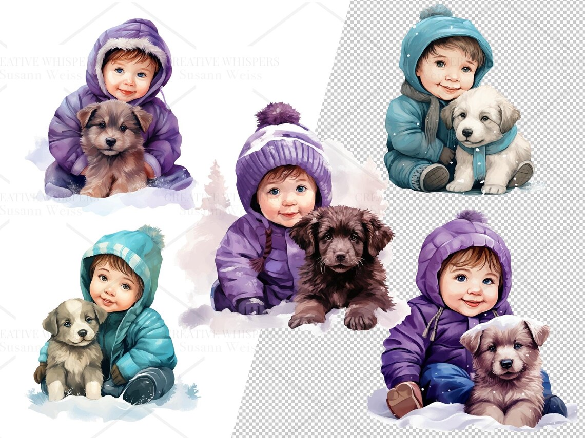 20 Cute Boy With Dog Stickers, Clipart Digital Downloads With ...