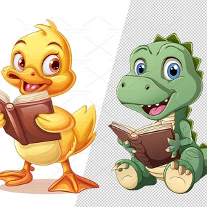 Cute Animal With Book Illustration Clipart Bundle- 10 High Quality Pngs ...