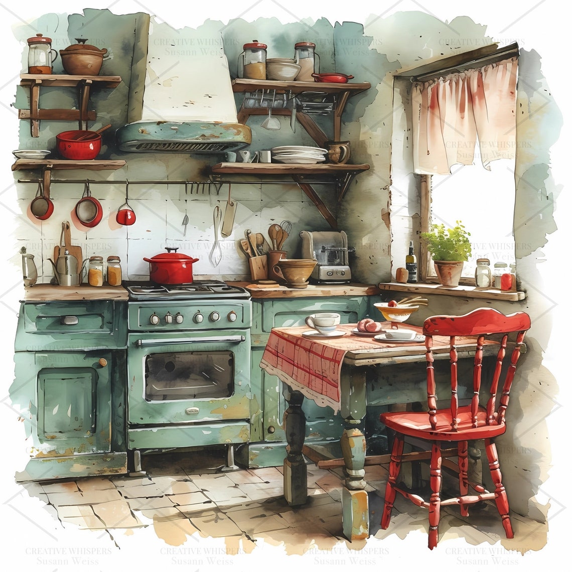 Vintage Kitchen Watercolor Clipart Bundle 10 High Quality Watercolor ...