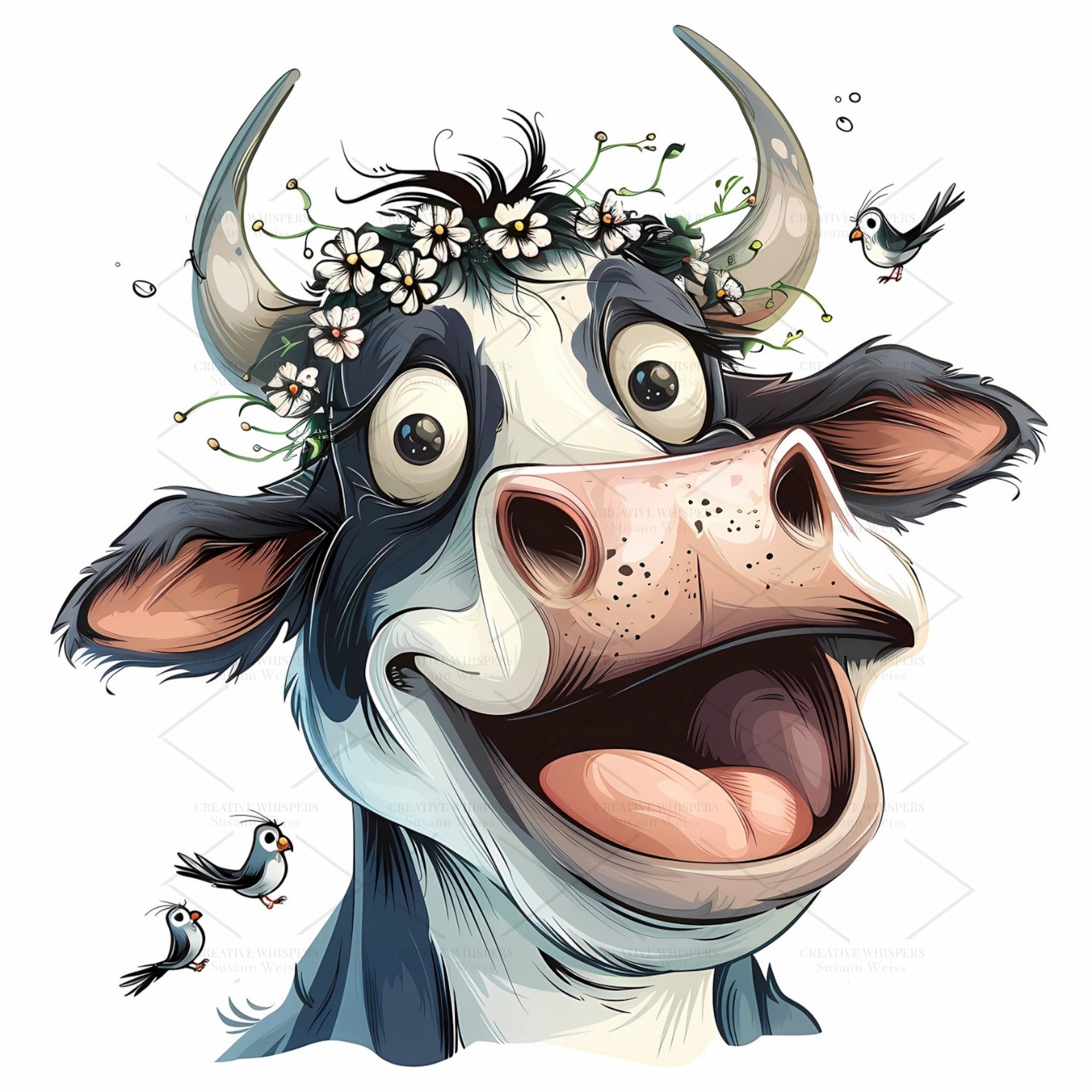 Cute Funny Crazy Cow Clipart Bundle- 10 High Quality Watercolor Jpgs ...