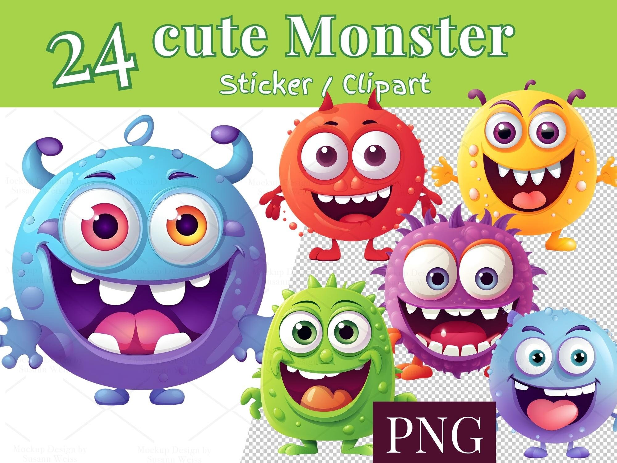 24 Digital Cute Monster Clip Art Set, Cute Monster Sticker, Cute ...