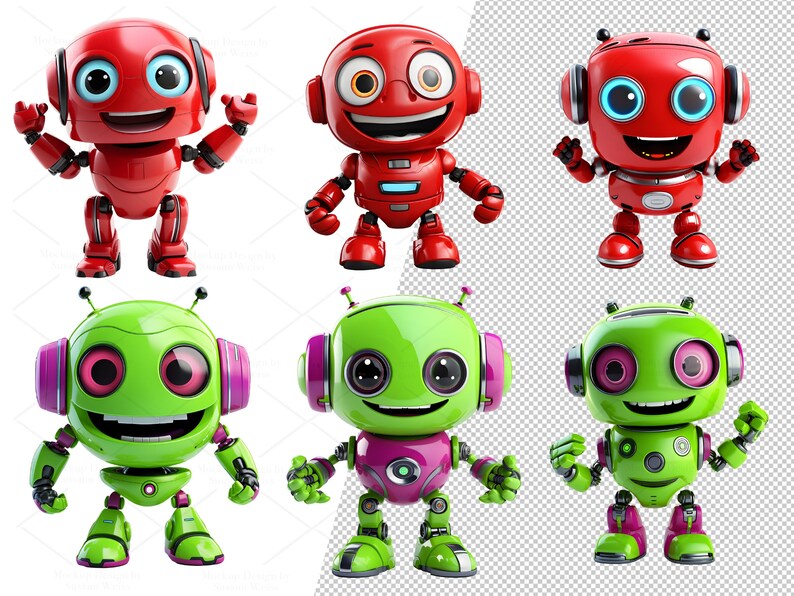 30 Digital Funny Robot Clip Art Set, Funny Robot Sticker, Sublimation ...