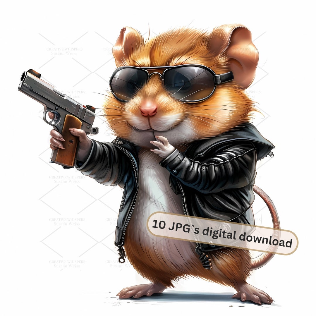 Cute Hamster in Leather Clothes With Machine Gun Illustration Clipart ...
