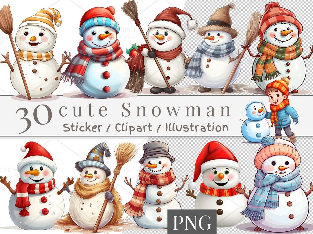 30 Snowman Clip Art Set, (digital Download), Winter Watercolor Snowmen ...