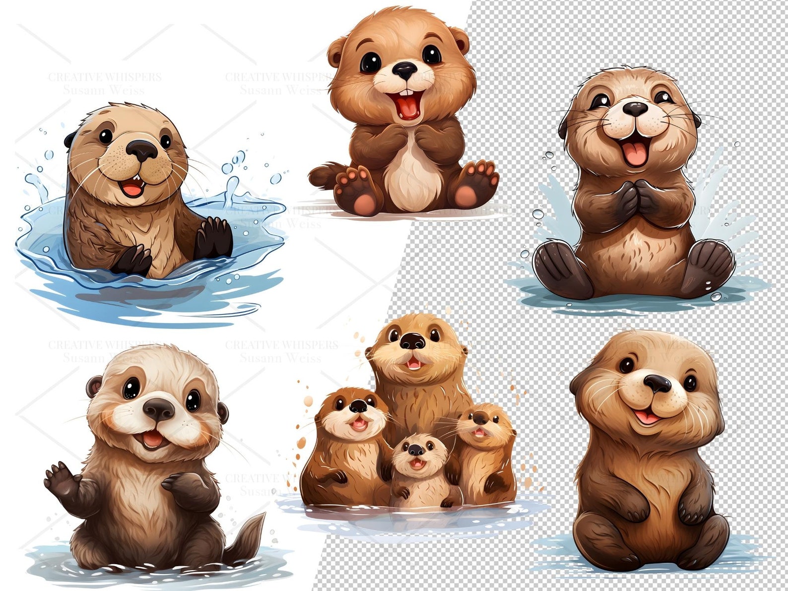 24 Digital Cute Sea Otter Clip Art Set, Cute Sea Otter Sticker ...