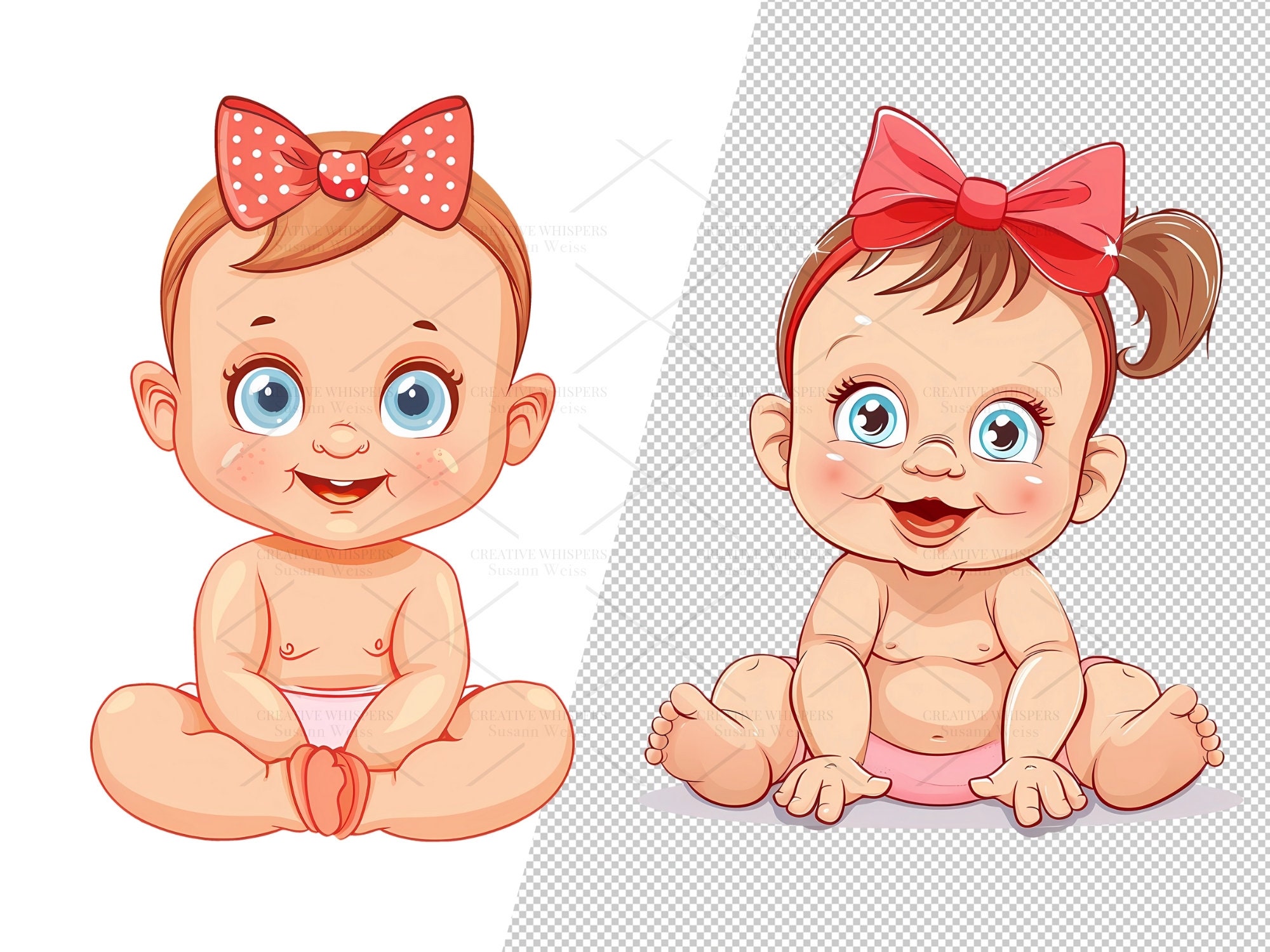 Cute Baby Girl Illustration Clipart Bundle 10 High Quality Pngs ...