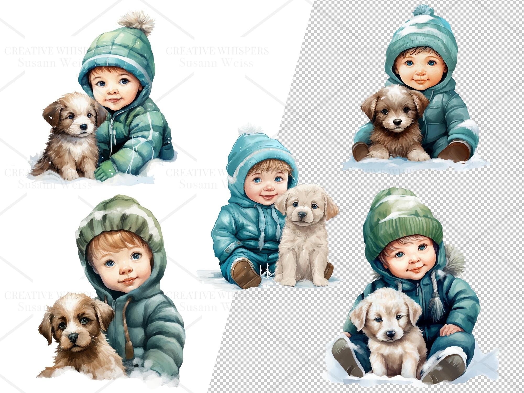 20 Cute Boy With Dog Stickers, Clipart Digital Downloads With ...