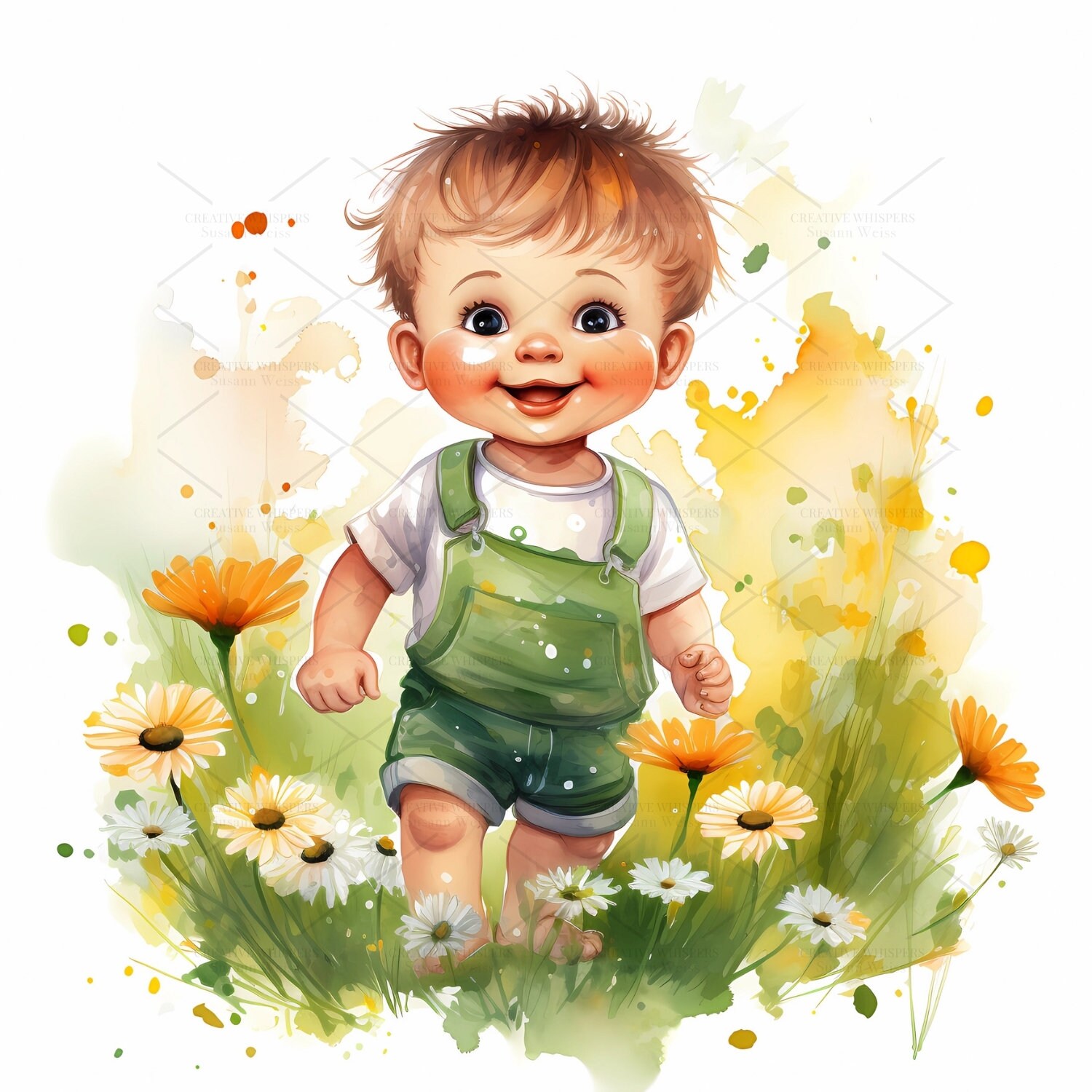Cute Boy With Flowers Watercolor Clipart Bundle 10 High Quality Images ...