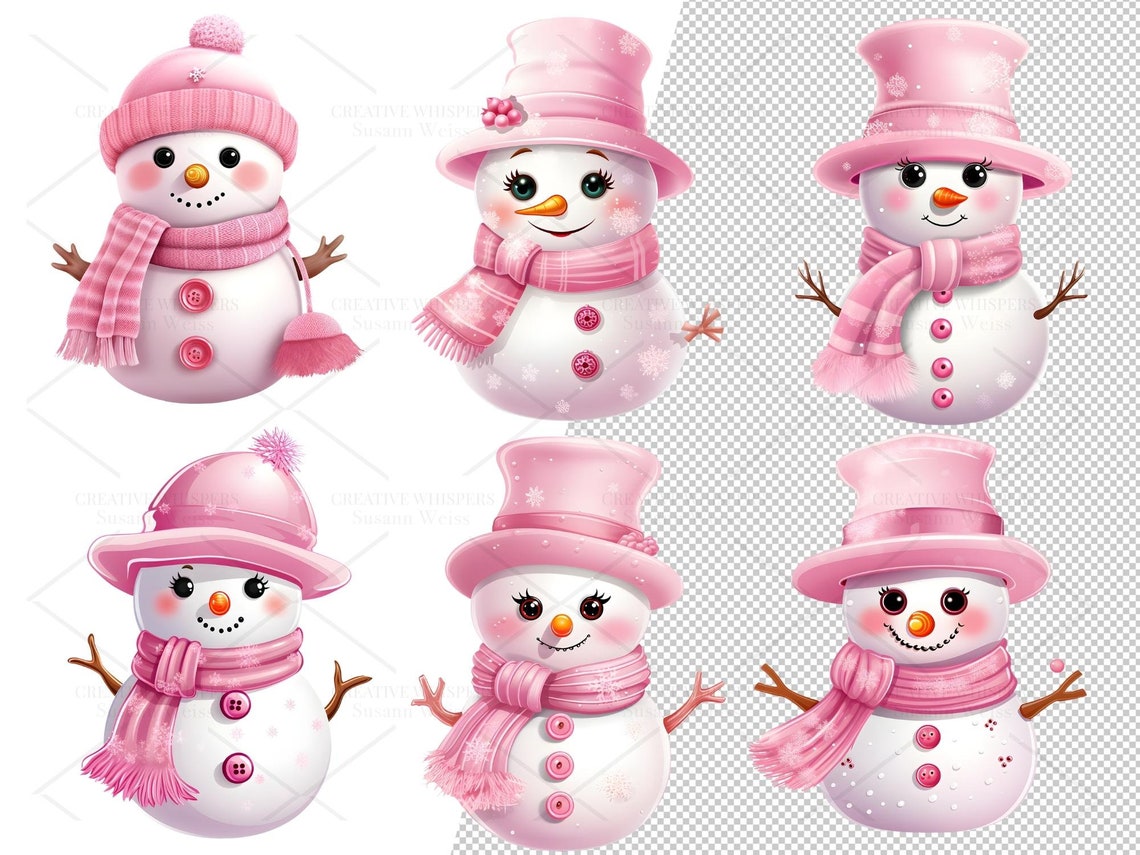 Digital Set of 24 Watercolor Cute Snowman PNG, Sticker Clipart Cute ...