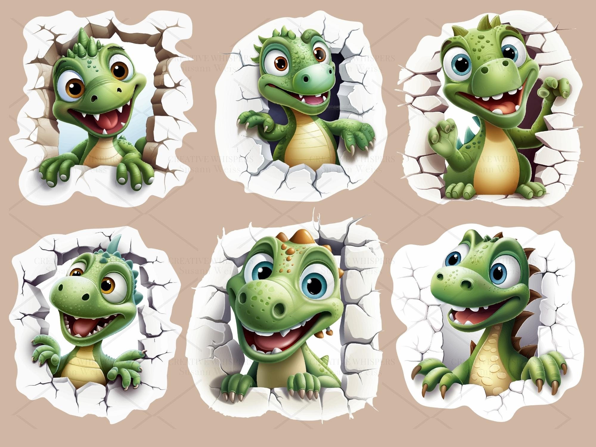 30 Digital Cute Dinosaurs Sticker SVG PNG, Clipart Set, Sublimation ...