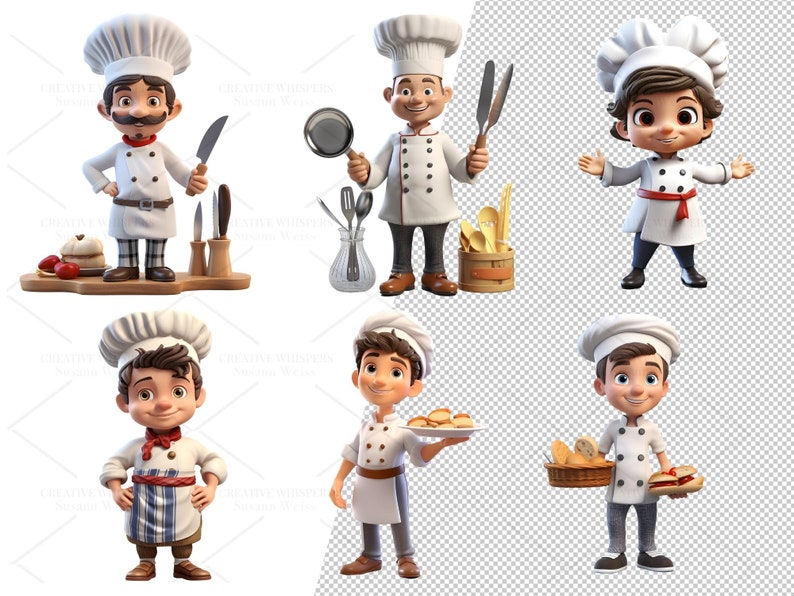 33 Digital Cute Cook 3d Clipart Set, Cute Cook Sticker, Sublimation ...