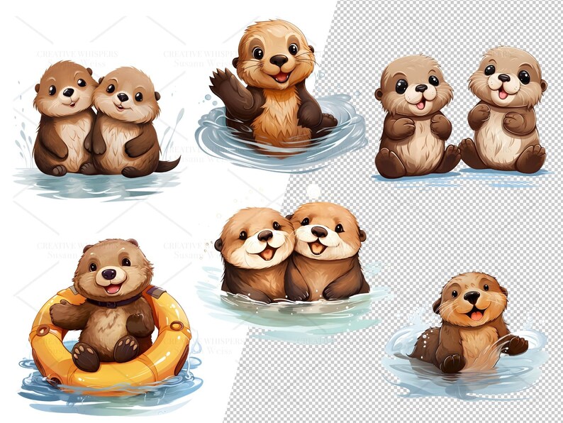 24 Digital Cute Sea Otter Clip Art Set, Cute Sea Otter Sticker ...