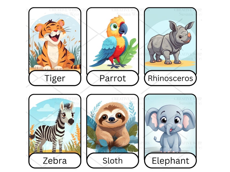 20 Adorable Zoo Animal Flashcards for Kids Learning Cards Editable PDF ...