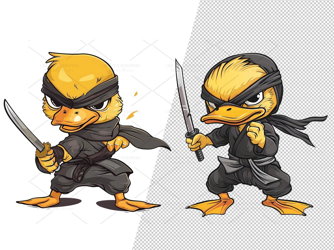 Duck Ninja Clipart Bundle – 10 PNG Illustrations, Craft Graphics ...