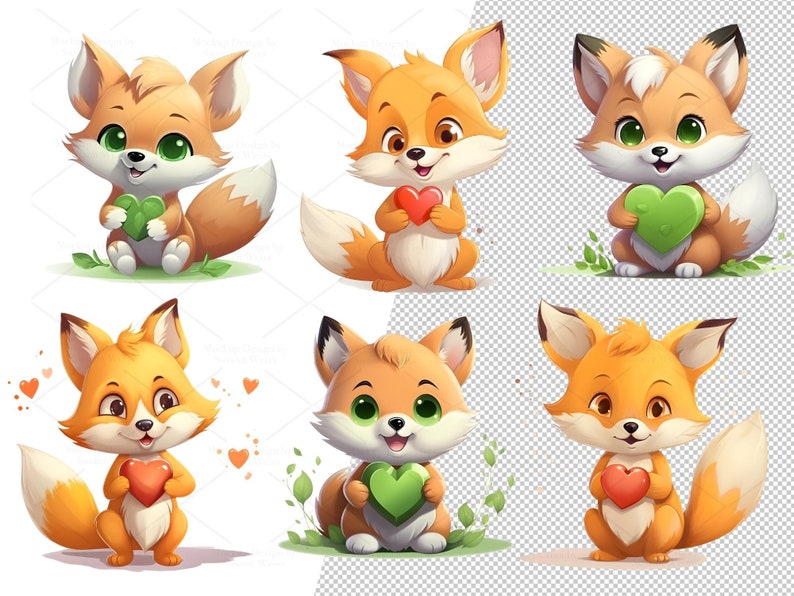 30 Digital Cute Fox Clip Art Set, Cute Fox Sticker, Cute Fox Colorful ...
