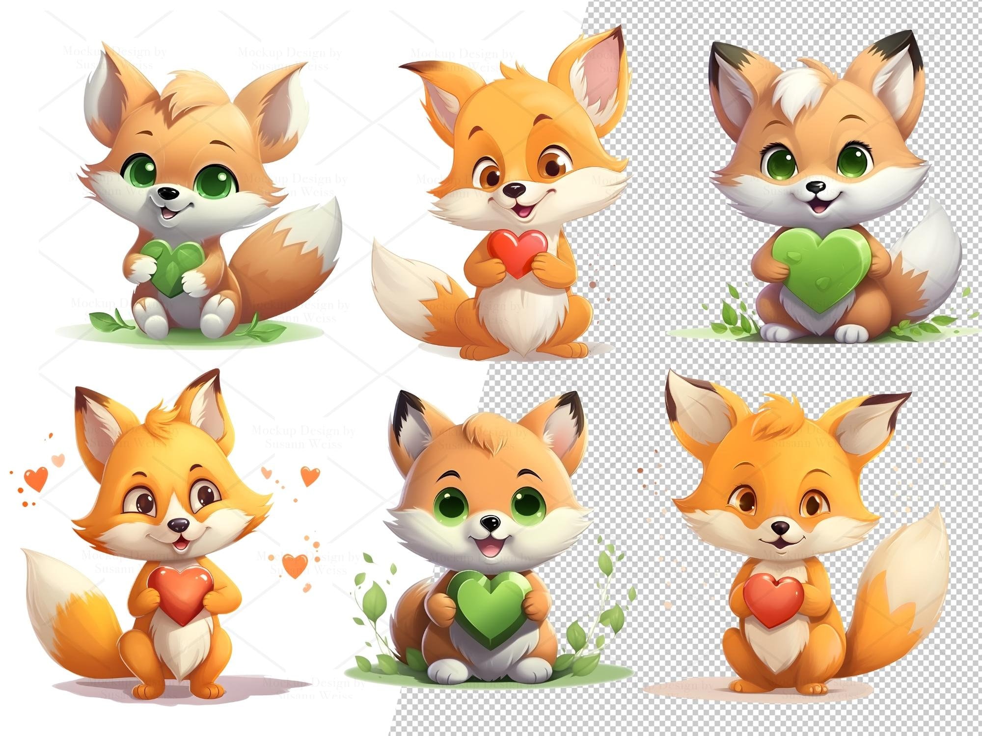 30 Digital Cute Fox Clip Art Set, Cute Fox Sticker, Cute Fox Colorful ...