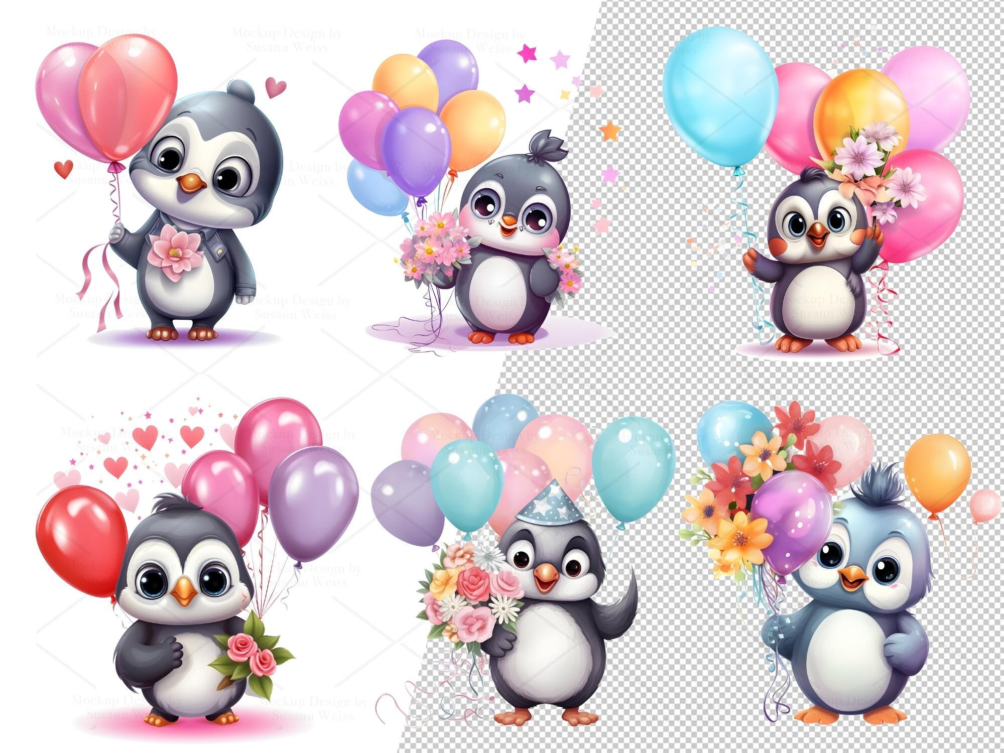 Cute Penguin Clip Art Set, Sublimation Sticker Designs (digital ...