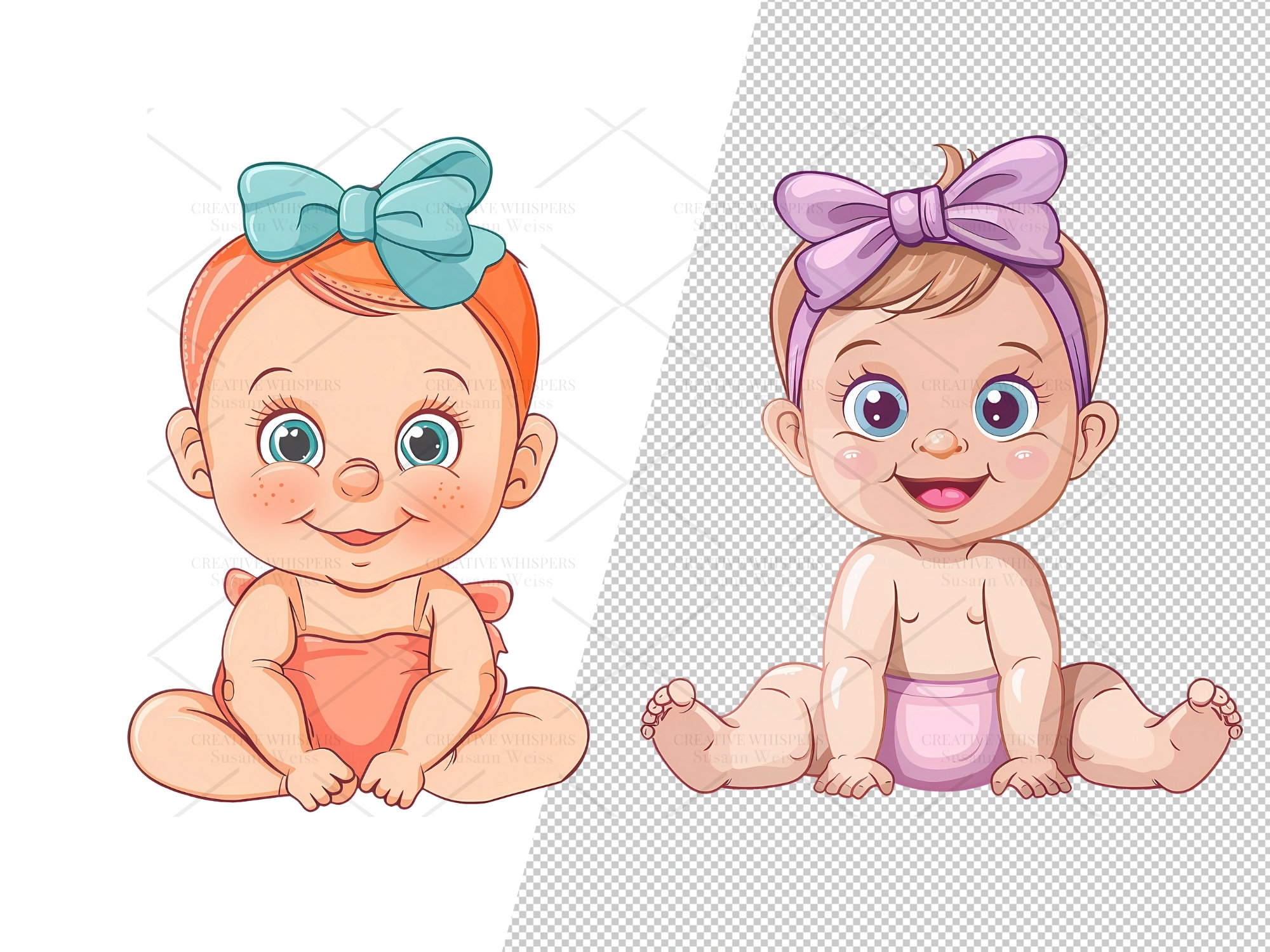 Cute Baby Girl Illustration Clipart Bundle 10 High Quality Pngs ...
