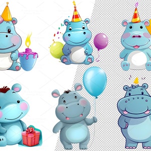 30 Cute Hippo Birthday PNG Stickers | Funny Hippo Clipart for Kids ...