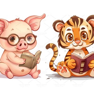 Cute Animal With Book Illustration Clipart Bundle- 10 High Quality Pngs ...