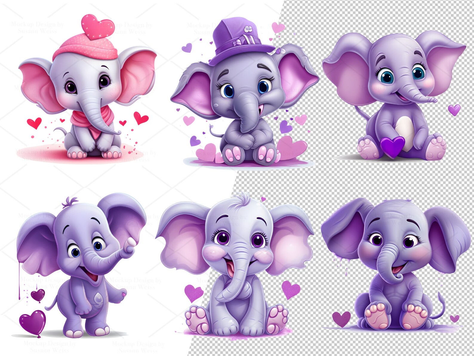 30 Digital Cute Elephant Clip Art Set, Cute Elephant Sticker, Cute ...