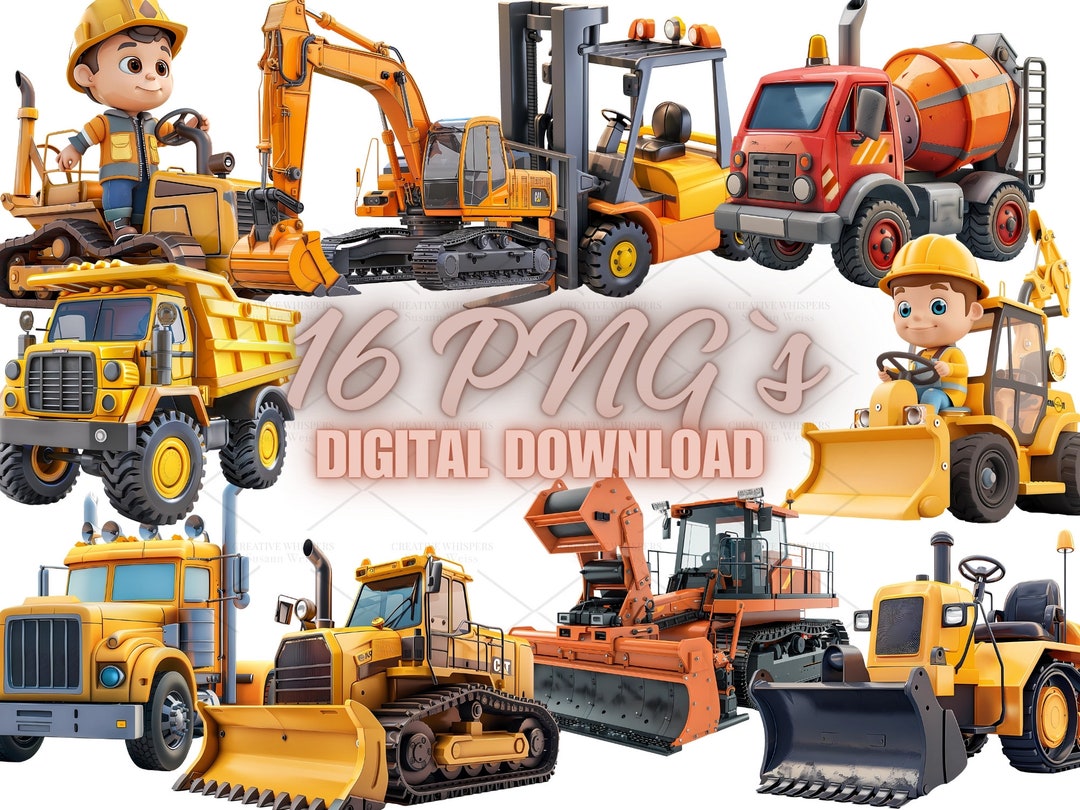 Construction Vehicle Clipart Bundle: 16 PNG Stickers (digital Download ...