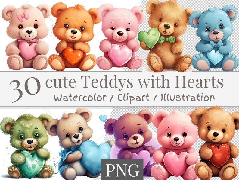 30 Cute Teddy Bear Clip Art Set, Cute Teddy Bear Sticker, Cute Teddy ...