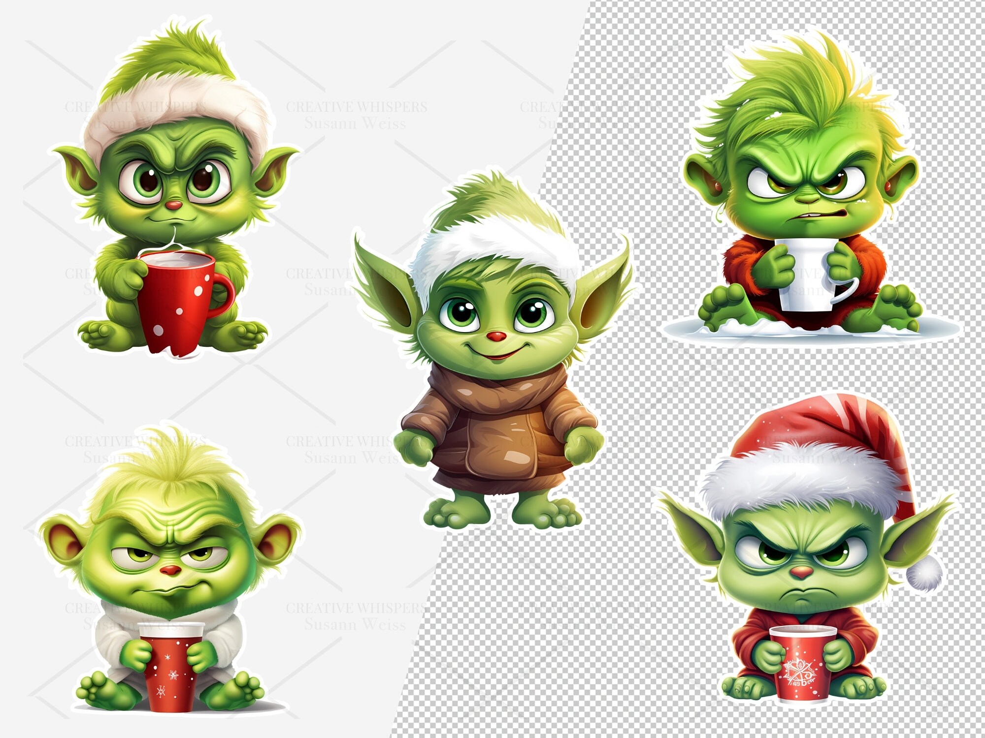 20 Digital Cute Grinch Clip Art Set, Cute Grinch Sticker, Sublimation ...