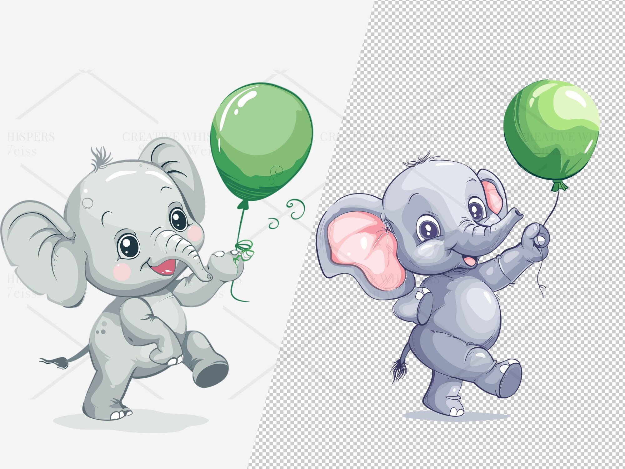 Cute Elephant With Balloon Illustration 10 Bundle SVG, PNG, Clipart ...