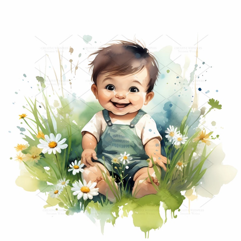 Cute Boy With Flowers Watercolor Clipart Bundle 10 High Quality Images ...