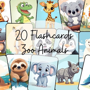 20 Adorable Zoo Animal Flashcards for Kids - Learning Cards Editable ...