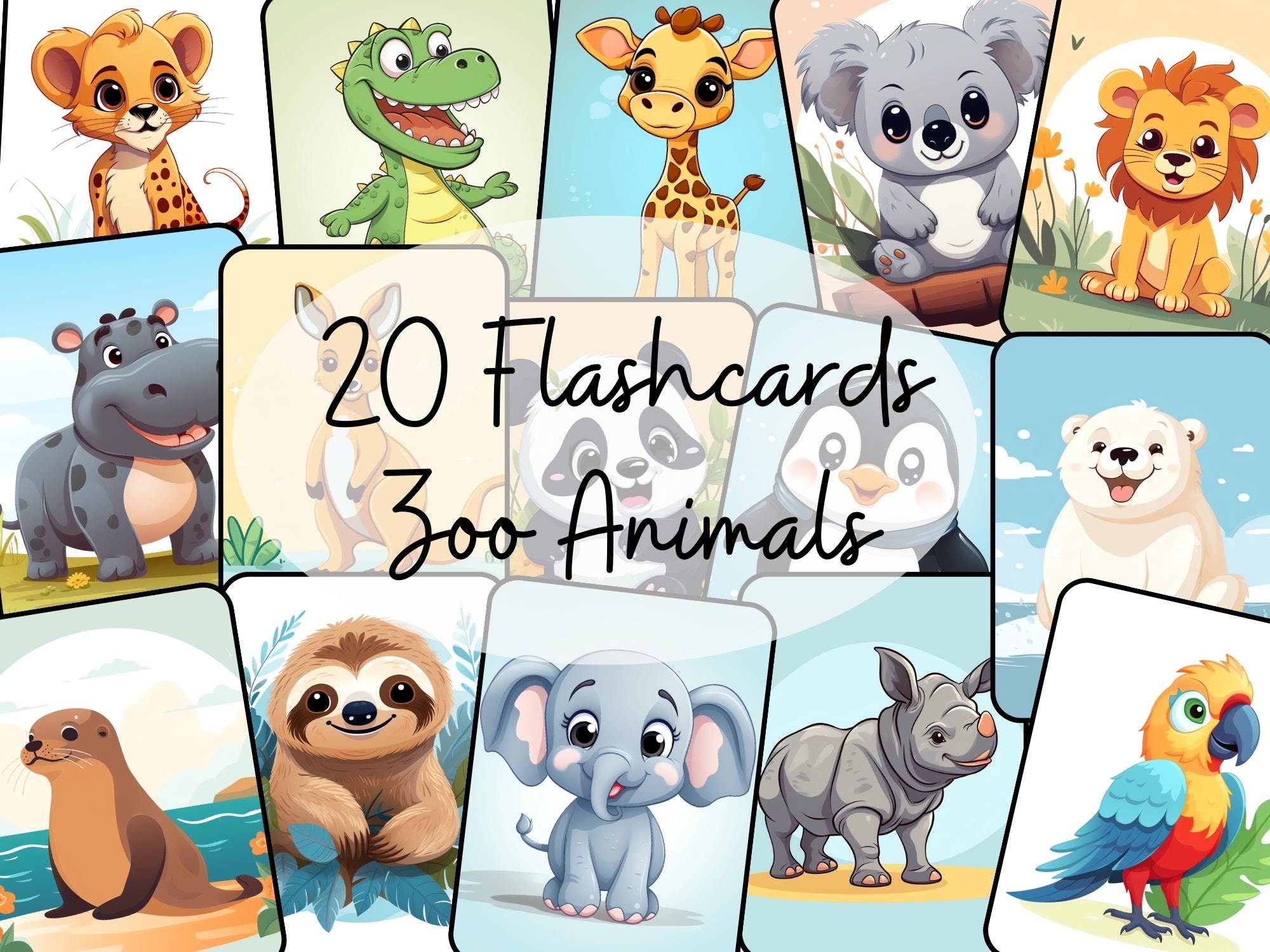 20 Adorable Zoo Animal Flashcards for Kids - Learning Cards Editable ...