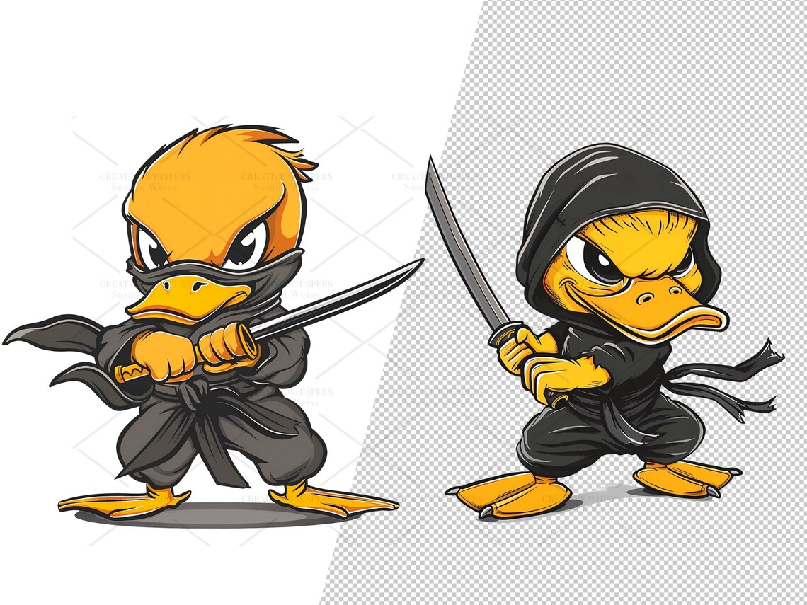 Duck Ninja Clipart Bundle – 10 PNG Illustrations, Craft Graphics ...